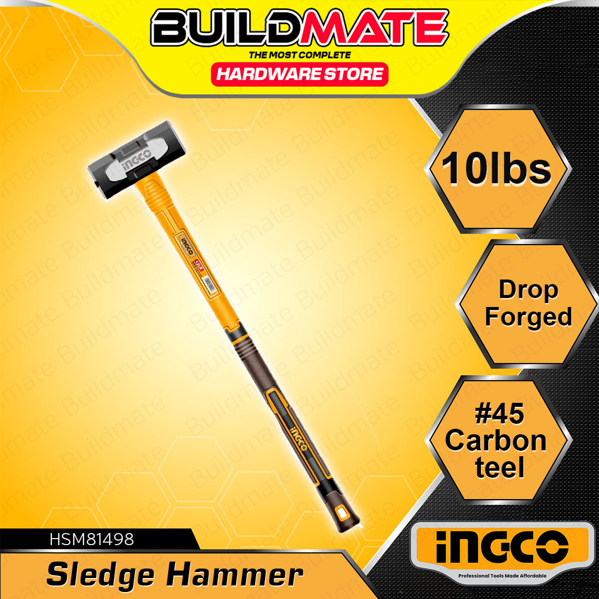 BUILDMATE Ingco Sledge Hammer 10lbs / 12lbs Heavy Duty Drop-Forged Hig ...