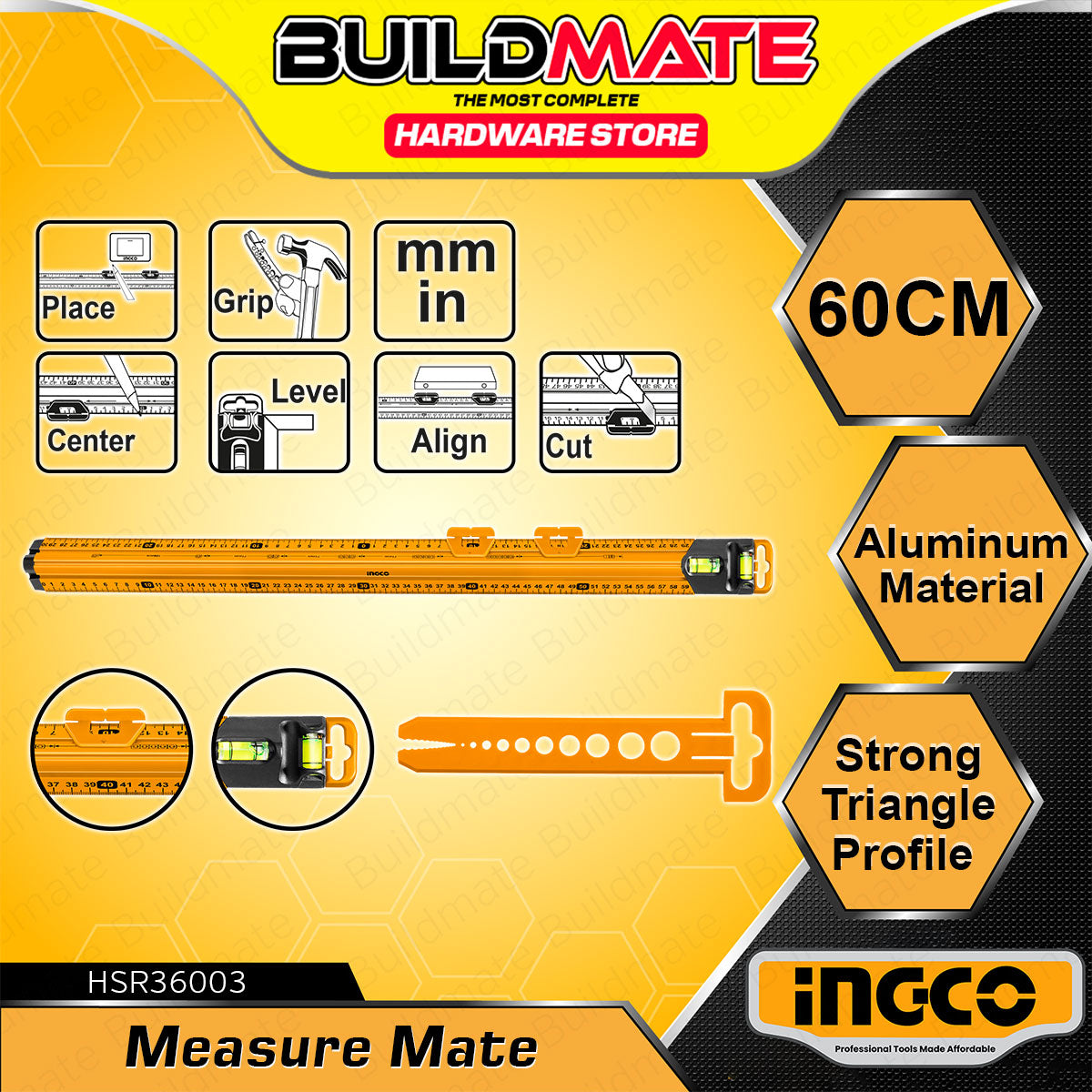 BUILDMATE Ingco 600mm Aluminum Measure Mate with Sliding knife Guide H ...