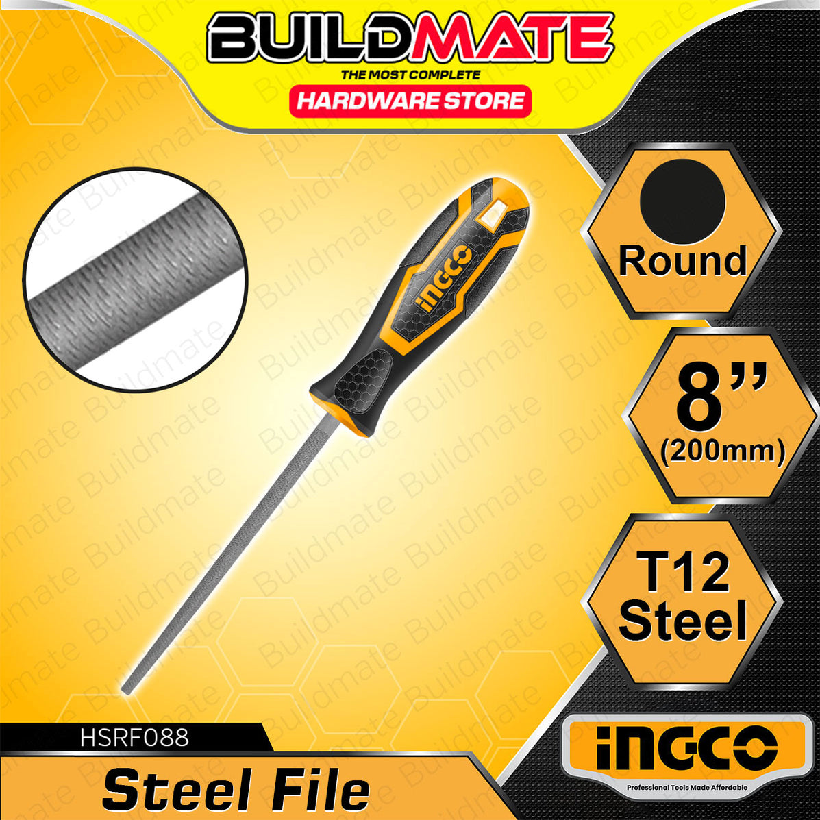 BUILDMATE Ingco Steel File 200mm (8") Round / Triangle / Half-Round T1 ...