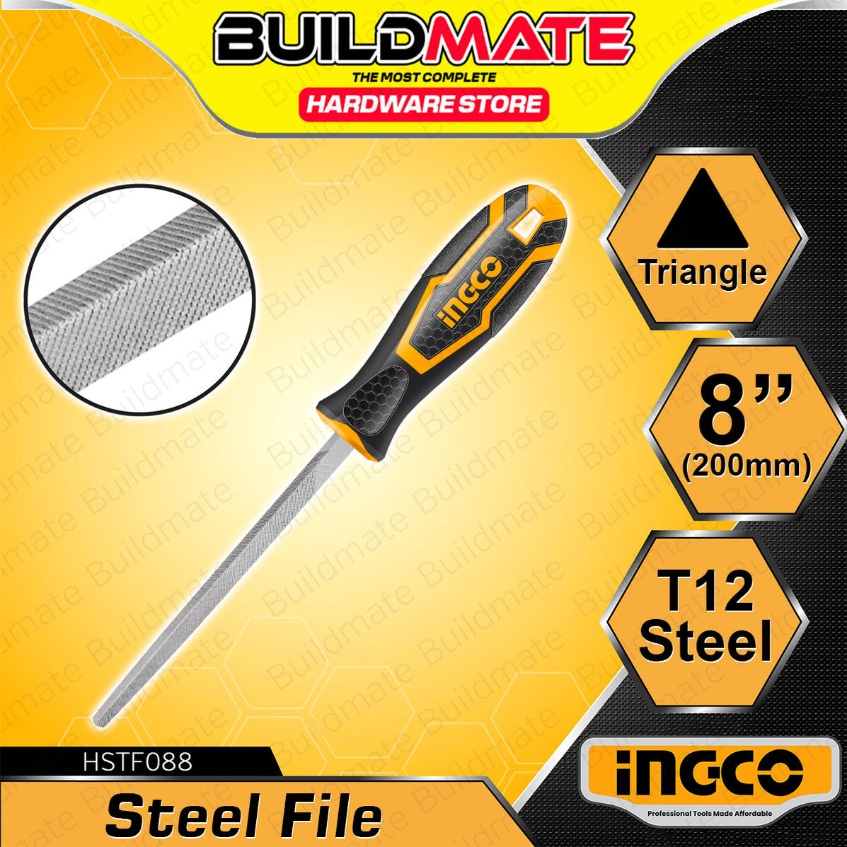 BUILDMATE Ingco Steel File 200mm (8") Round / Triangle / Half-Round T1 ...