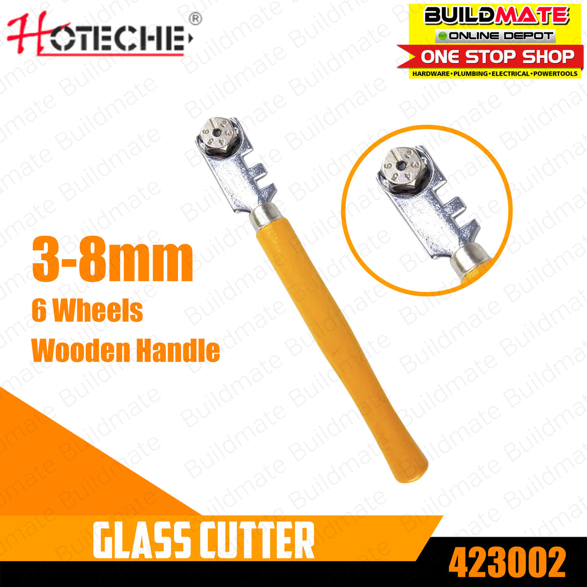 HOTECHE 6 Wheels Blade Glass Cutter Wooden Handle 423002 •BUILDMATE ...