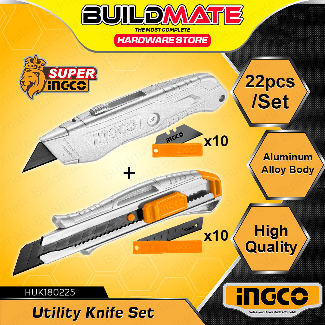 BUILDMATE Ingco 22pcs Utility Knife Set Box Cutter Retractable Multi-P ...