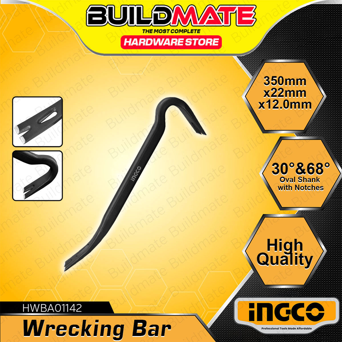 BUILDMATE Ingco Wrecking Bar 14" / 24" / 36" / 48" Crowbar Prying Nail ...