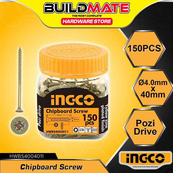 BUILDMATE Ingco Chipboard Screw Yellow Zinc Plated Finish Flat Head Po ...