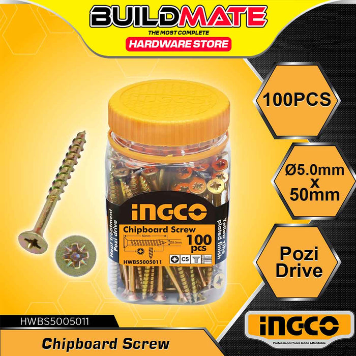 BUILDMATE Ingco Chipboard Screw Yellow Zinc Plated Finish Flat Head Po ...