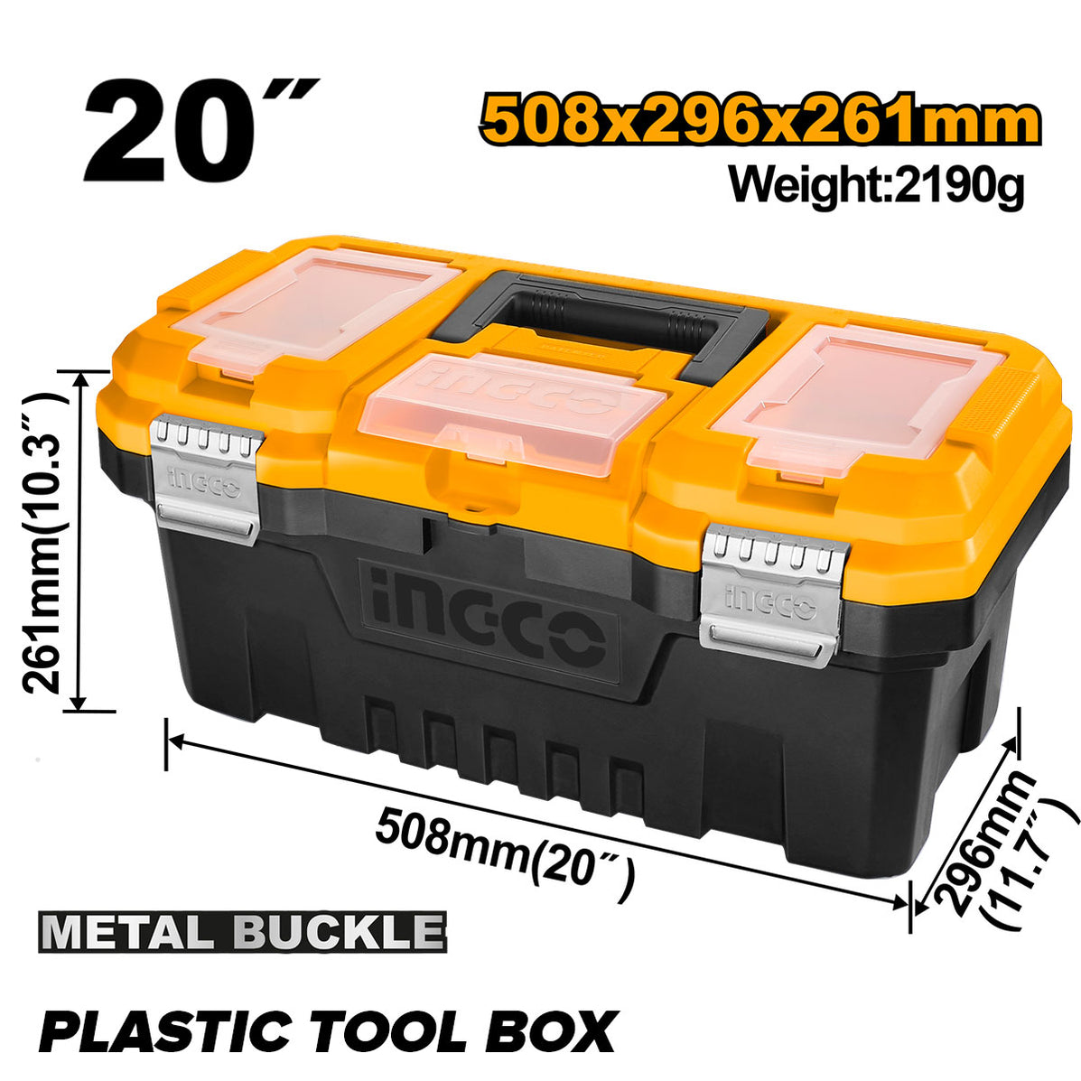 BUILDMATE Ingco Plastic Tool Box 20" Inch Storage Organizer Toolbox Pl ...