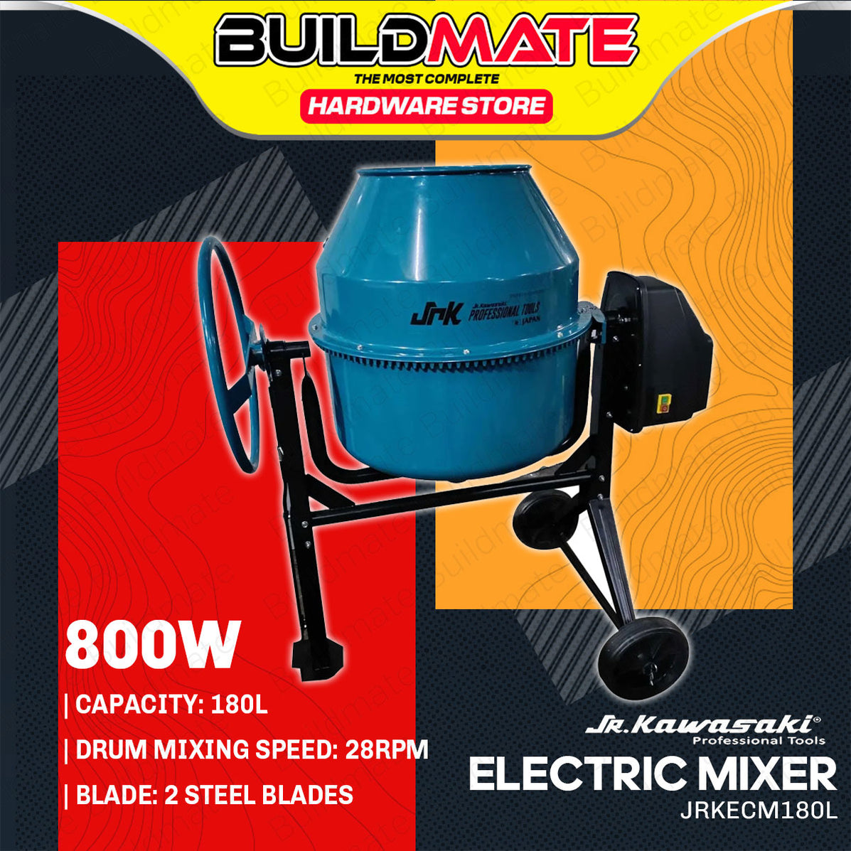 BUILDMATE Jr Kawasaki Japan 180L Electric Concrete Mixer 800W Heavy Du ...