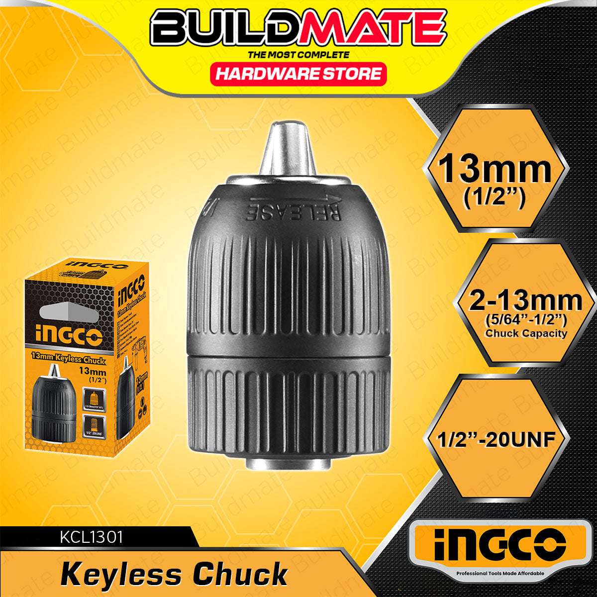 BUILDMATE Ingco 13MM (1/2" Inch) Keyless Chuck for Cordless and Impact ...
