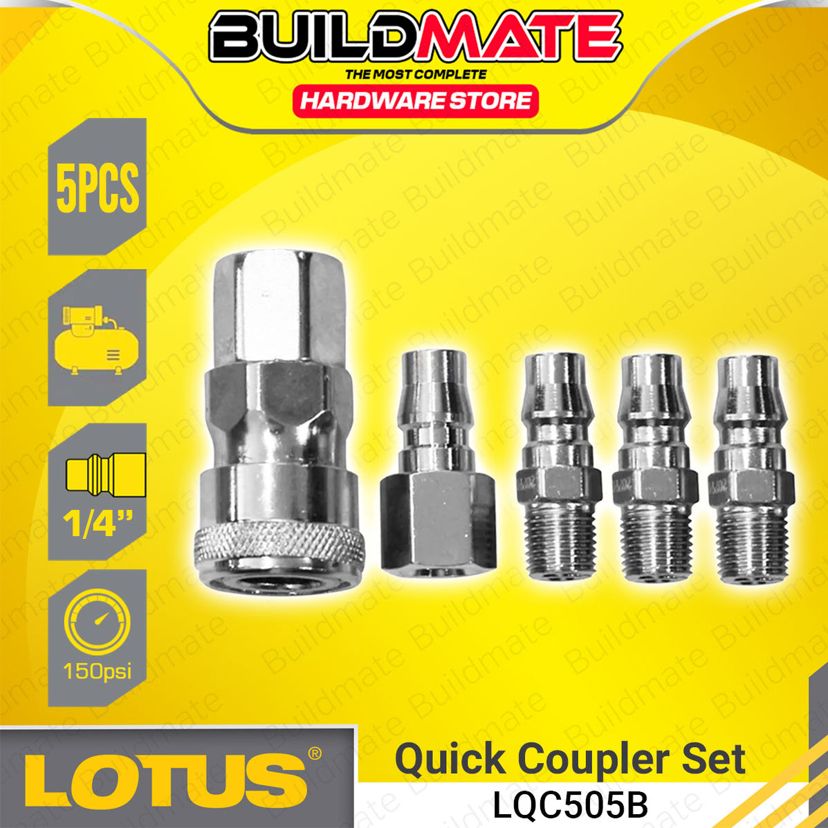 BUILDMATE Lotus 5pcs Quick Coupler Set 1/4" Hydraulic Quick Connect Fi ...