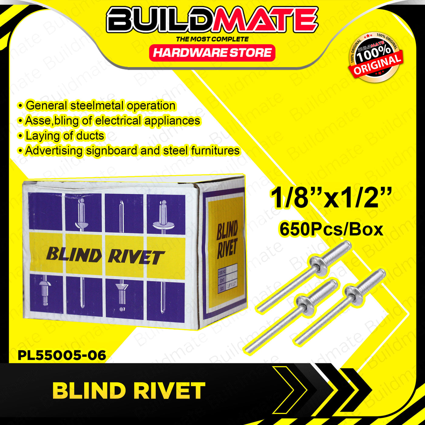 POLONET Aluminum Blind Rivets 1/8"x1/2" | 1/8"x/3/4" | 5/32"x1/2" 650P ...