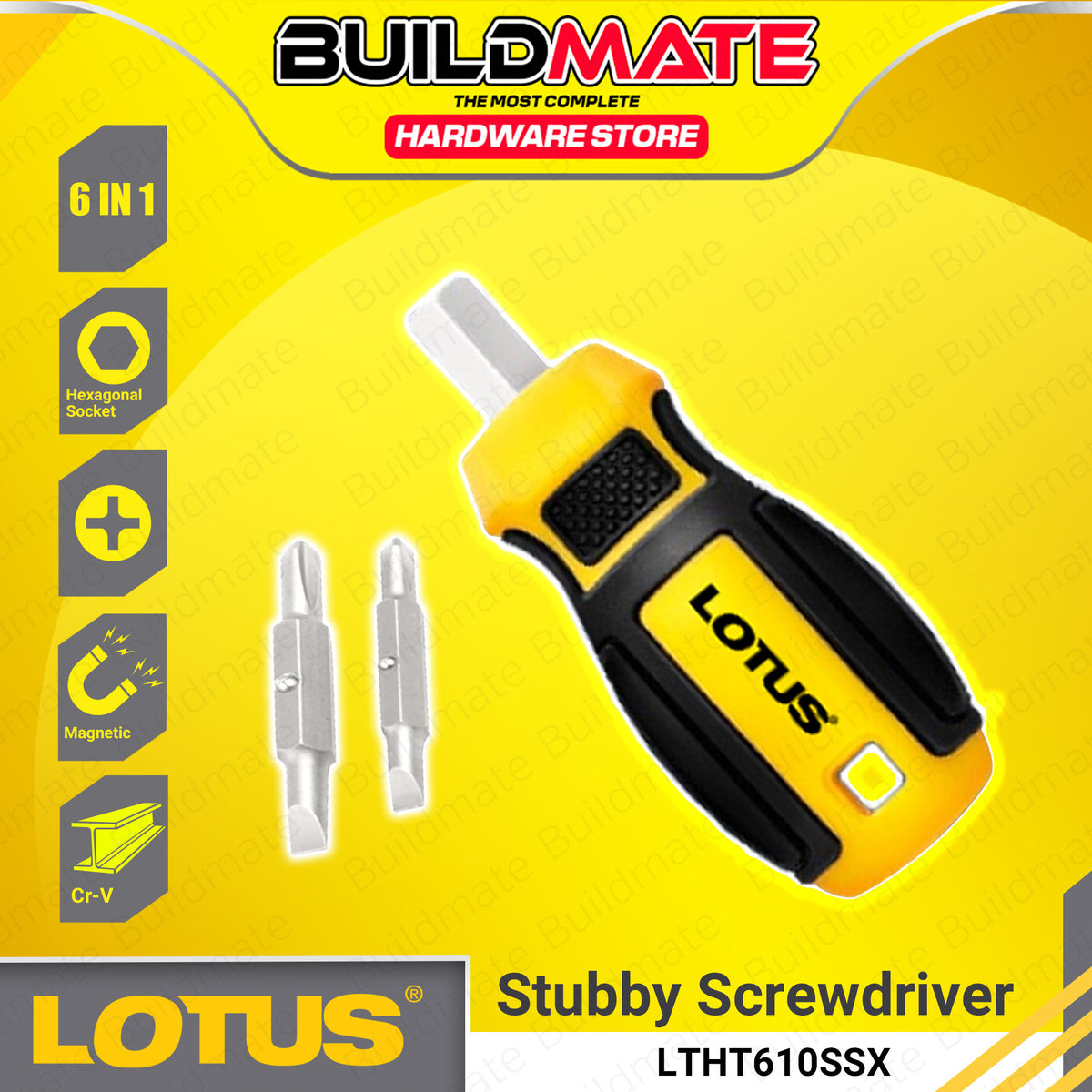 BUILDMATE Lotus 6in1 Stubby Screwdriver Multifunction Mini Screw Drive ...