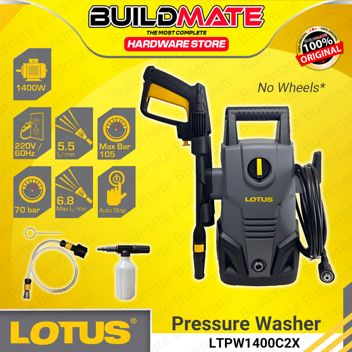 BUILDMATE Lotus Pressure Washer 1400W Car Washer Machine Power Spray S ...