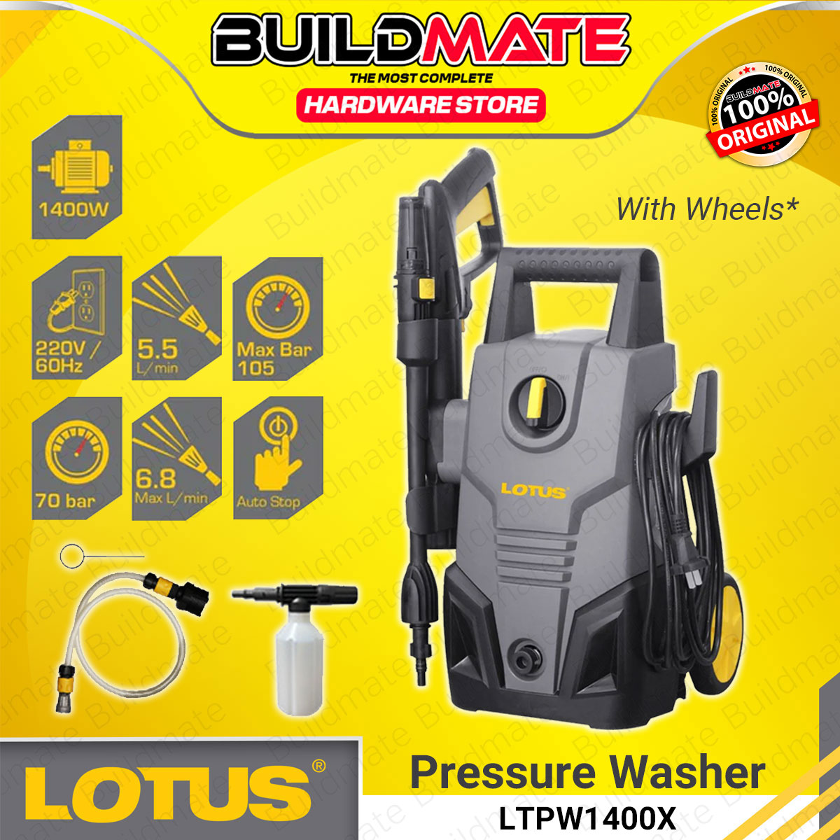 BUILDMATE Lotus Pressure Washer 1400W Car Washer Machine Power Spray S ...