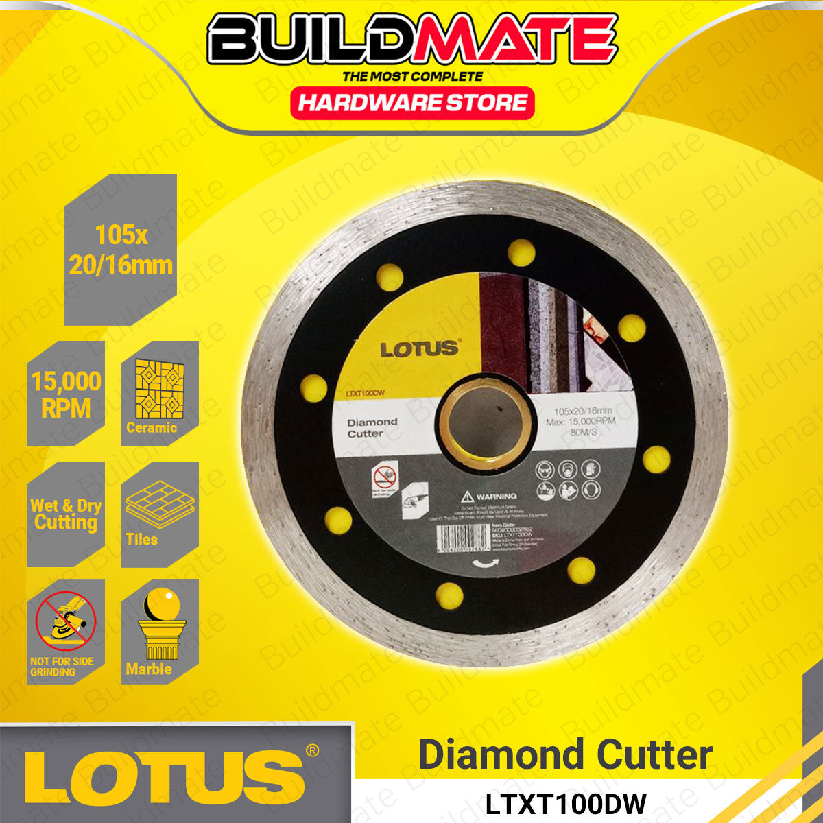 BUILDMATE Lotus 4" Diamond Cutter (Continuous) 105x20/16mm Wet & Dry C ...