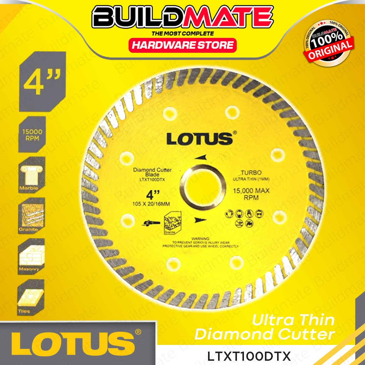 BUILDMATE Lotus 4" Ultra Thin Diamond Cutter Blade 105x20/16mm Turbo T ...