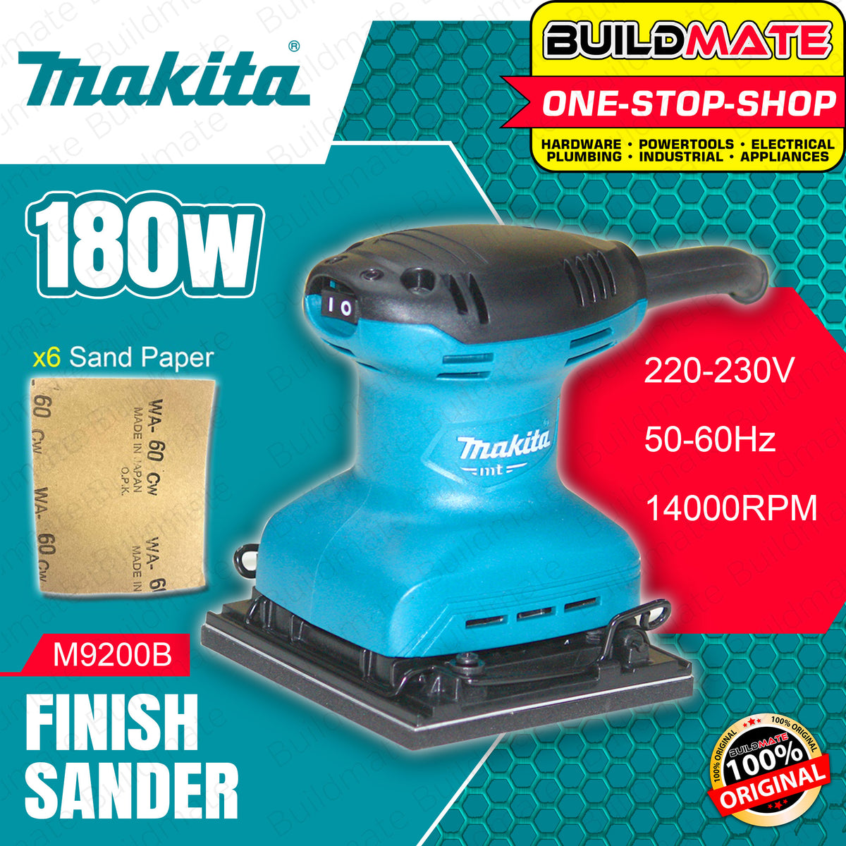MAKITA Original Wood Finishing Finish Palm Orbital Sheet Sander 180W M ...