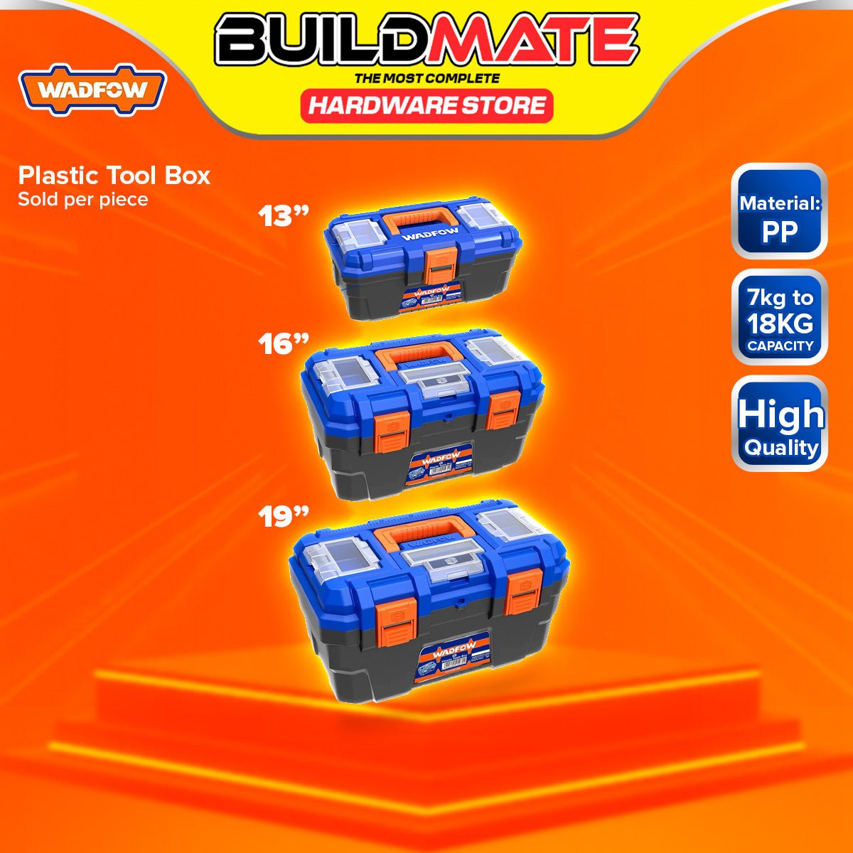 BUILDMATE Wadfow Plastic Tool Box 13" / 16" / 19" Plastic Buckle Tools — Buildmate