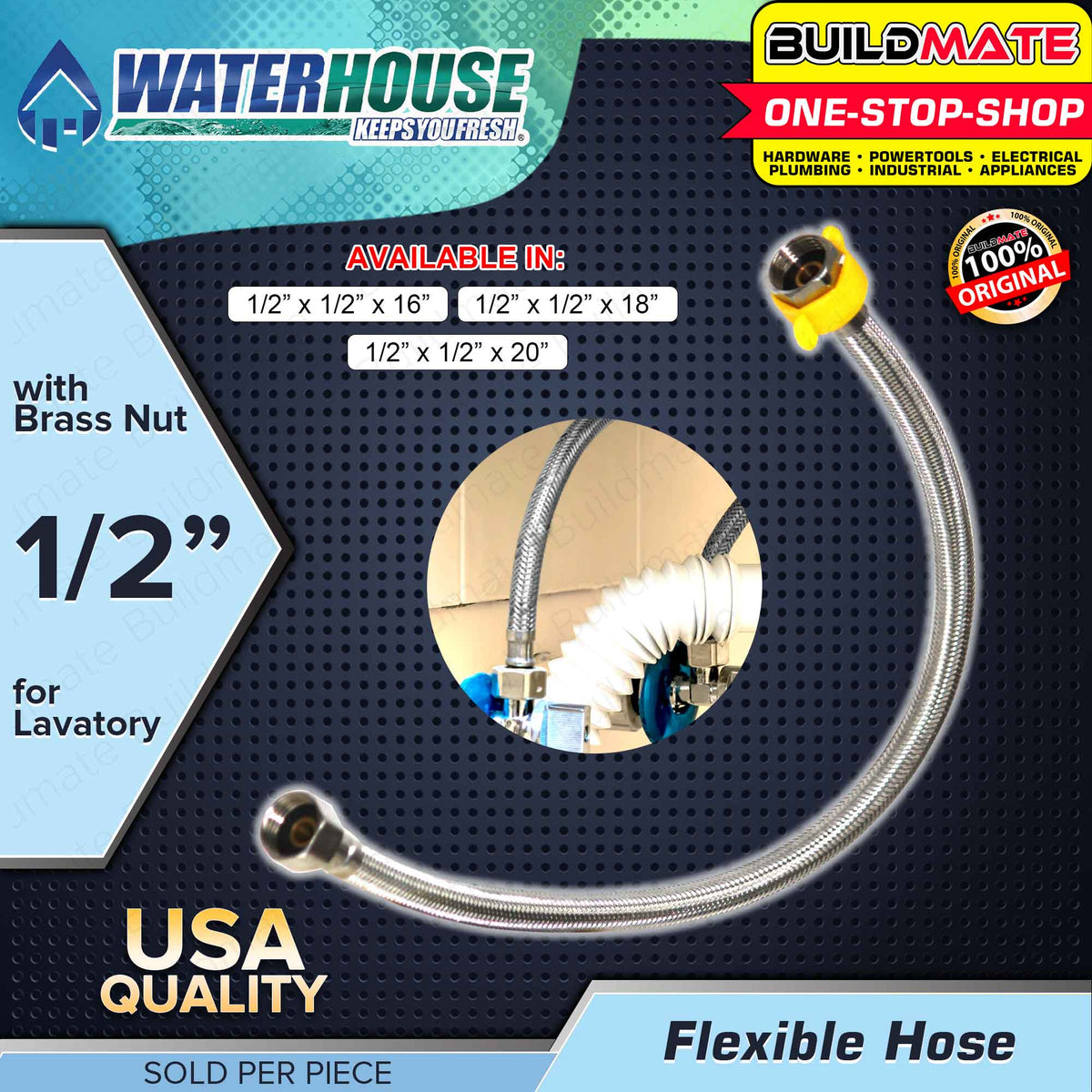 BUILDMATE Waterhouse Flexible Hose W/ Brass Nut Lavatory 1/2" Inch 16 ...
