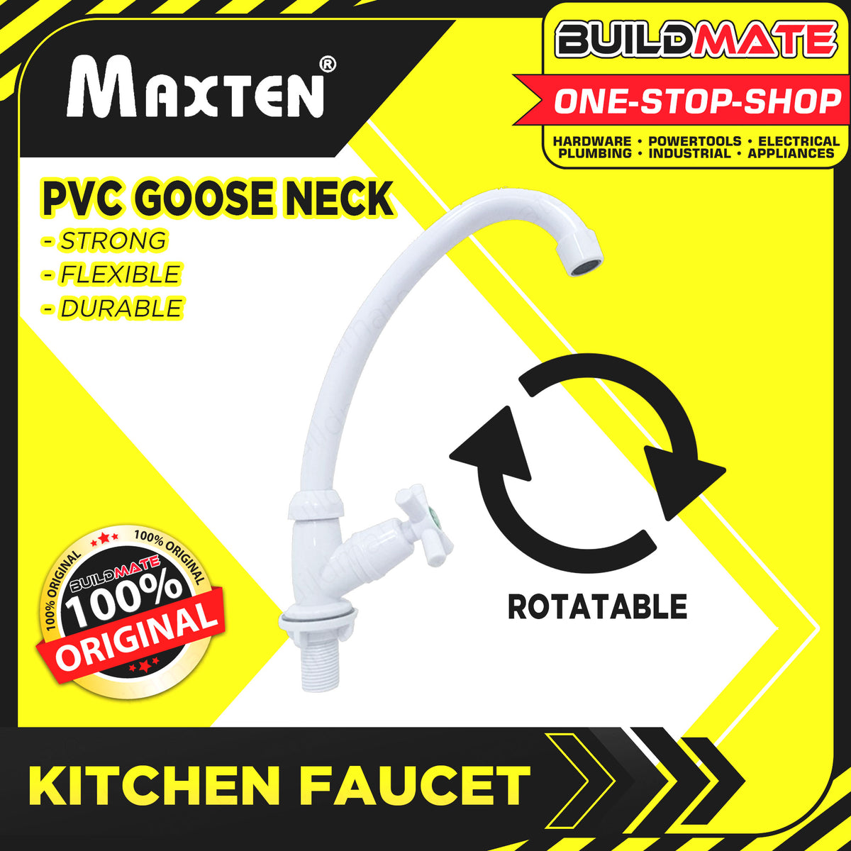 BUILDMATE Maxten PVC Goose Neck Kitchen Faucet Sink Wash Basin Rotatab ...