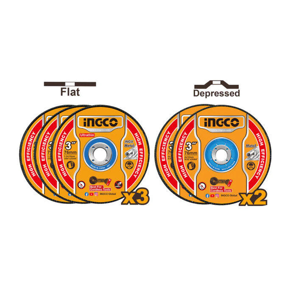 INGCO 5pcs Abrasive Metal Cutting and Grinding Disc Set 3" MCD303768 I ...
