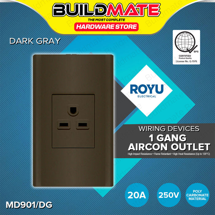 BUILDMATE Royu Plano Outlet Set Wide Series Dark Gray 250V Polycarbona ...