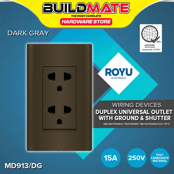 BUILDMATE Royu Plano Outlet Set Wide Series Dark Gray 250V Polycarbona ...