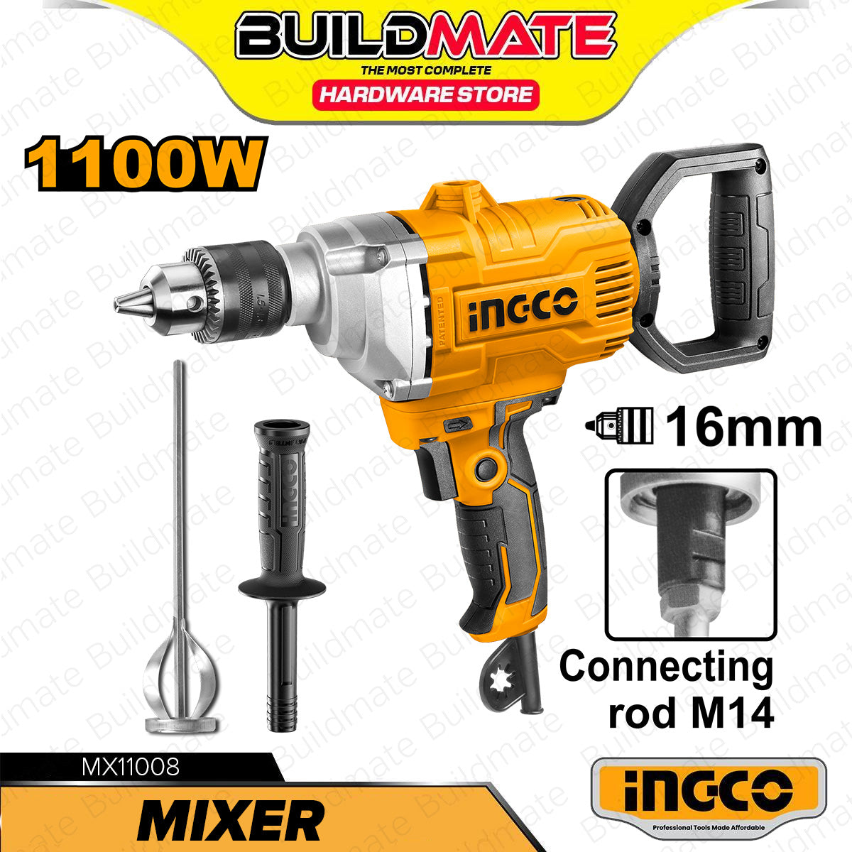 BUILDMATE Ingco 1100W Electric Mixer with Mixing Pad for Mixing Paint ...