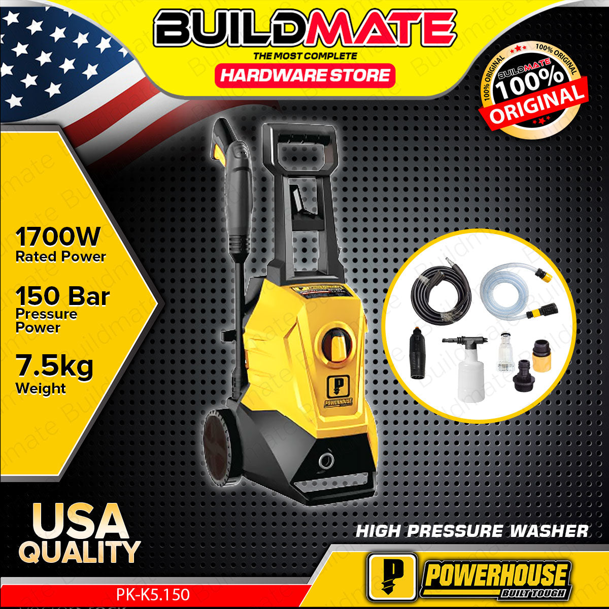 POWERHOUSE High Pressure Washer 1700W 150 Bar PH-K5.150 •BUILDMATE• PH ...
