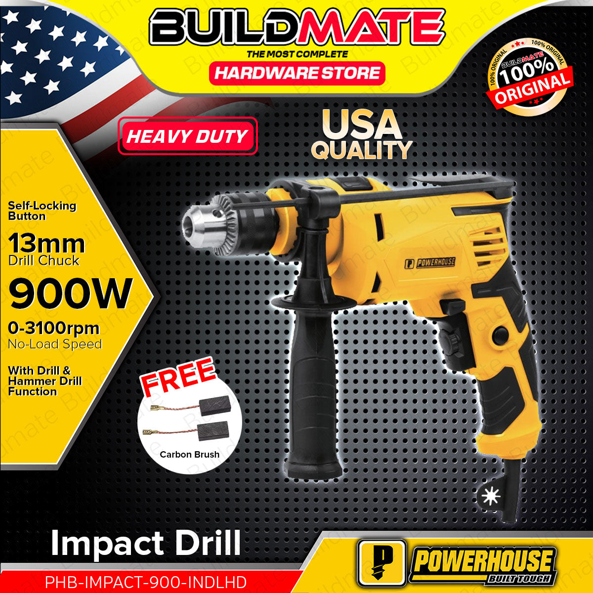 BUILDMATE Powerhouse 900W Heavy Duty Impact Drill With Hammering & Dri ...