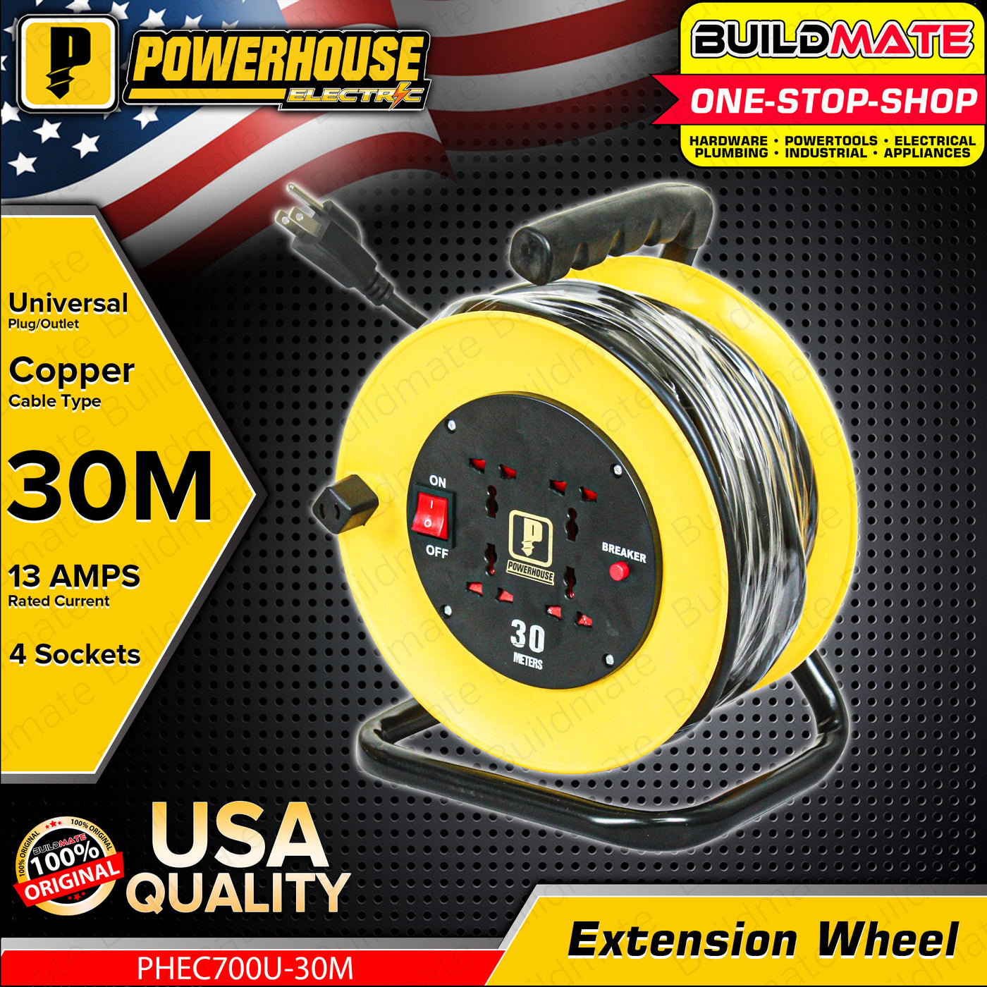 BUILDMATE Powerhouse Electric Extension Wheel 10M / 30M / 50m Universa ...