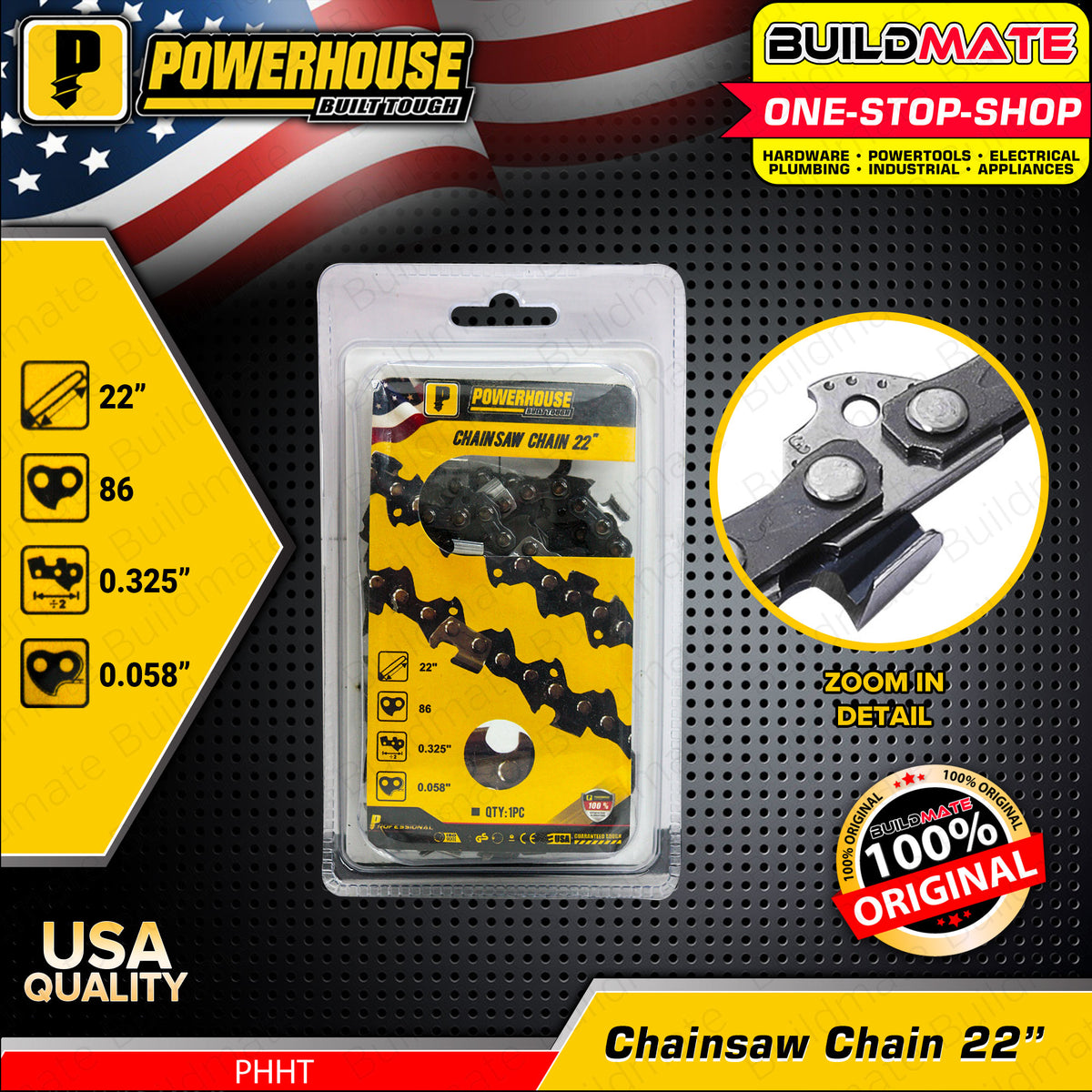 POWERHOUSE 22" Inch EXTRA Chainsaw Chain Blade •BUILDMATE• PHHT — Buildmate