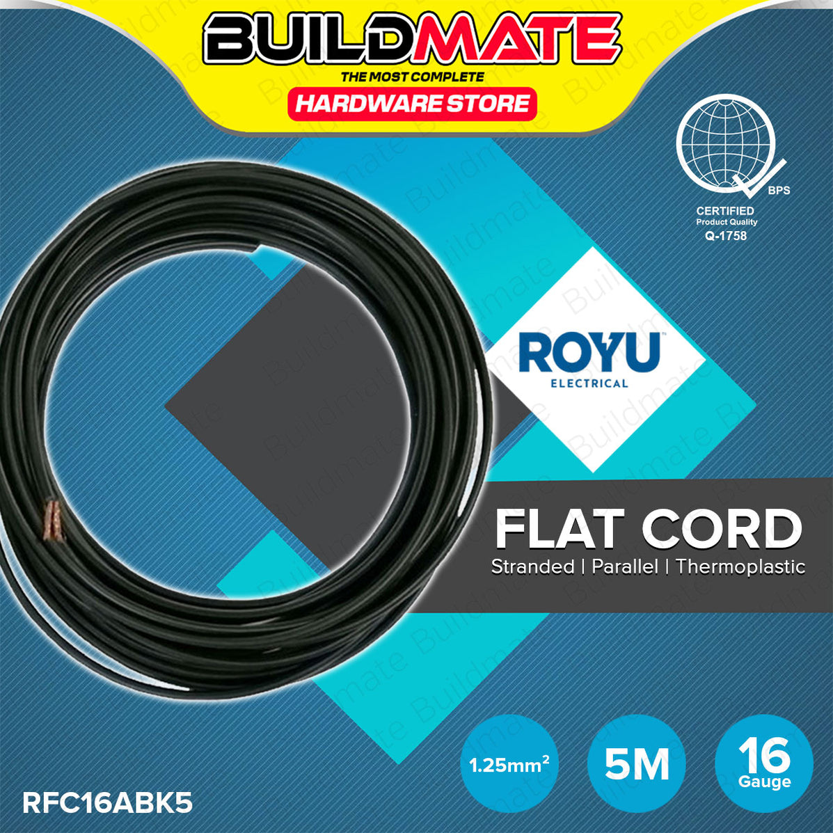 BUILDMATE Royu Flat Cord #16 AWG | 18 AWG 5METERS Electrical Cable Wir ...