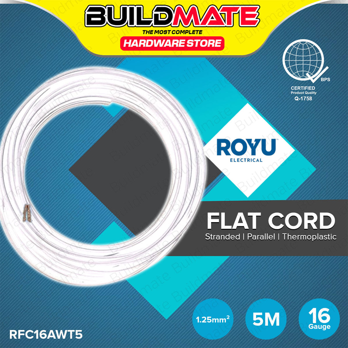 BUILDMATE Royu Flat Cord #16 AWG | 18 AWG 5METERS Electrical Cable Wir ...