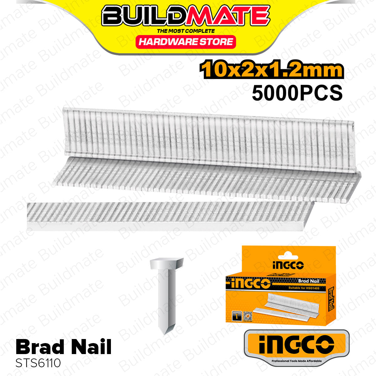 BUILDMATE Ingco 5000pcs 10mm Brad Nail STS6110 Suitable For HSG1405 ...