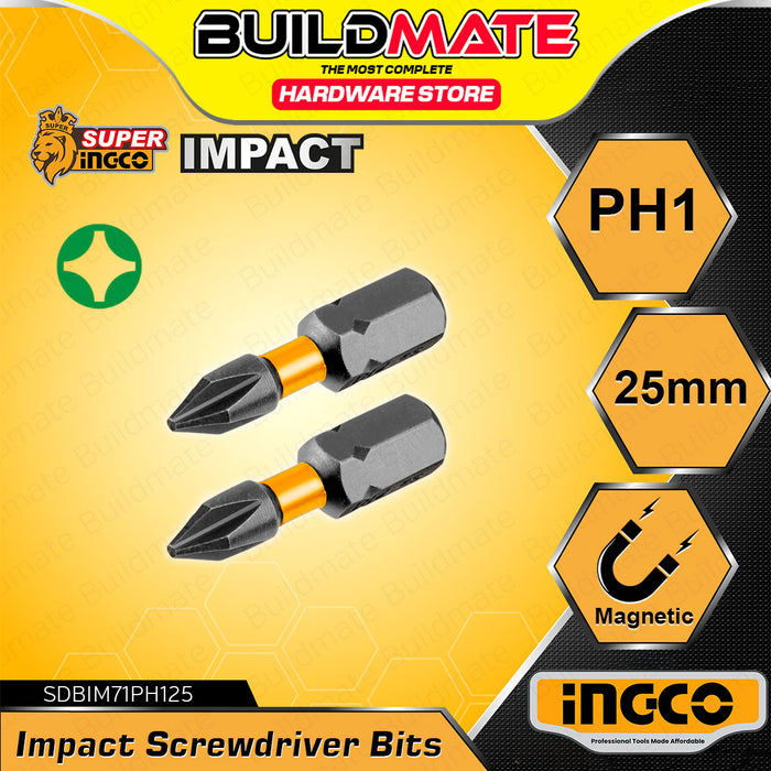 BUILDMATE Ingco 2PCS/SET Impact Screwdriver Bits 25MM - 65MM Black Sur ...