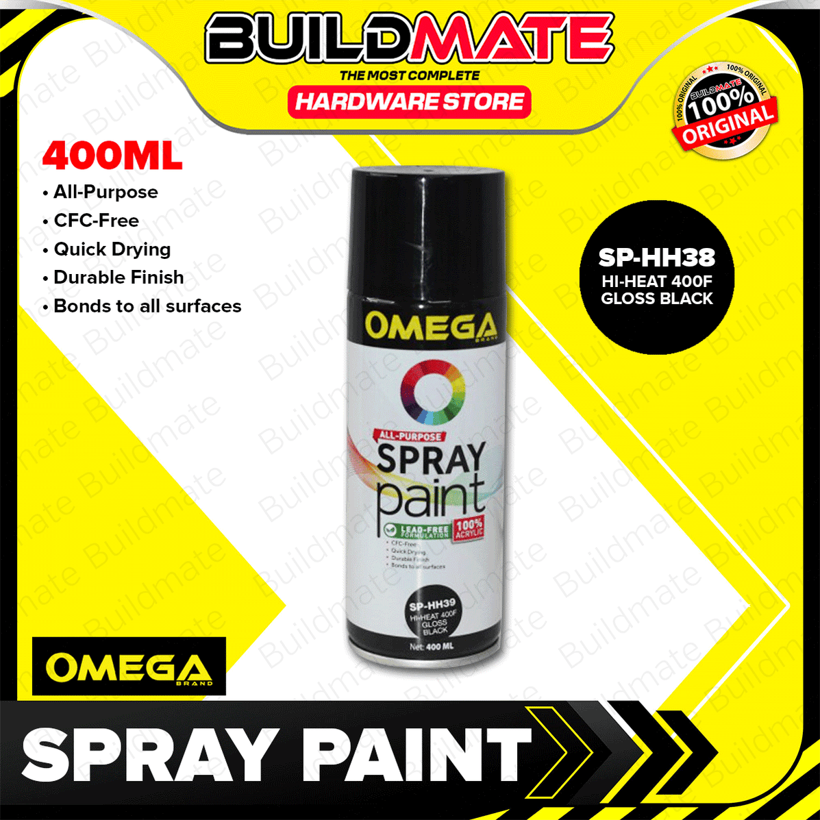 BUILDMATE Omega All-Purpose Spray Paint 400ml Lead Free Formulation Qu ...