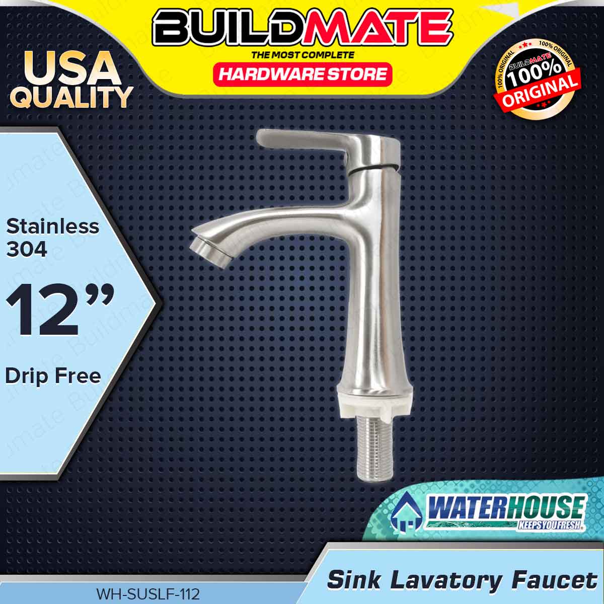 BUILDMATE Waterhouse Stainless 304 Sink Lavatory Faucet 12" Inch Anti ...