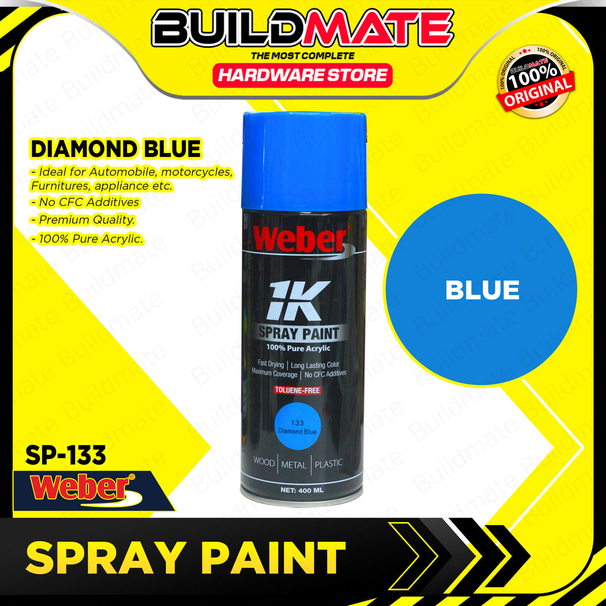BUILDMATE Weber Auto Spray Paint 400ml SP-133 DIAMOND BLUE Fast Drying ...