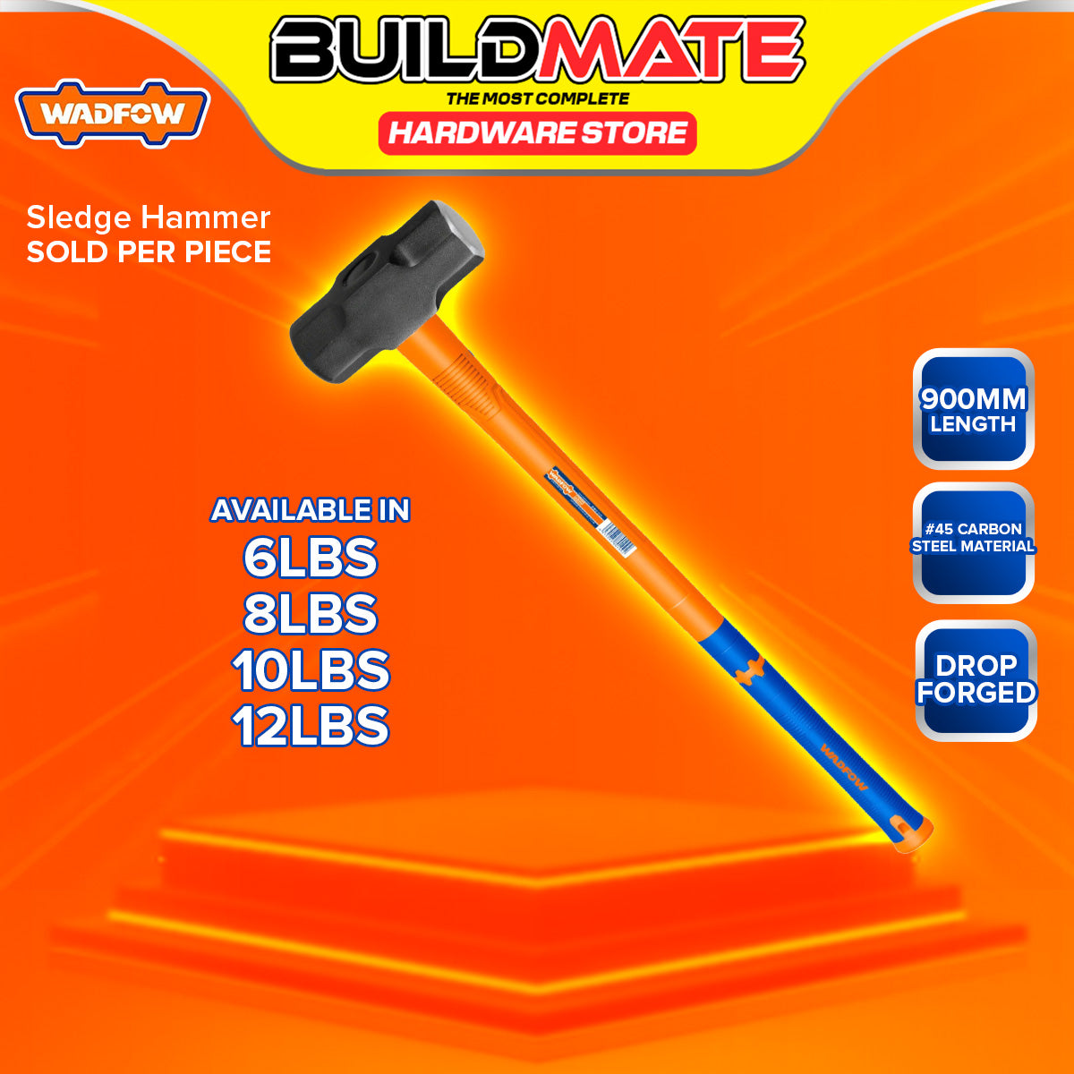 WADFOW 6LB-12LB Sledge Hammer Stoning Maso Fiberglass Handle Large Too ...