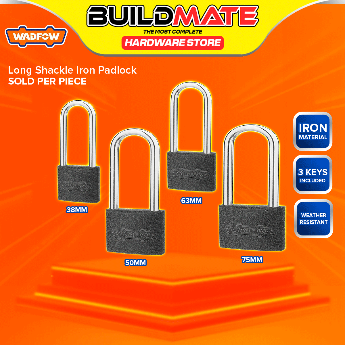 BUILDMATE Wadfow Iron Padlock 40MM - 75MM Long Shackle with 3pcs Iron ...