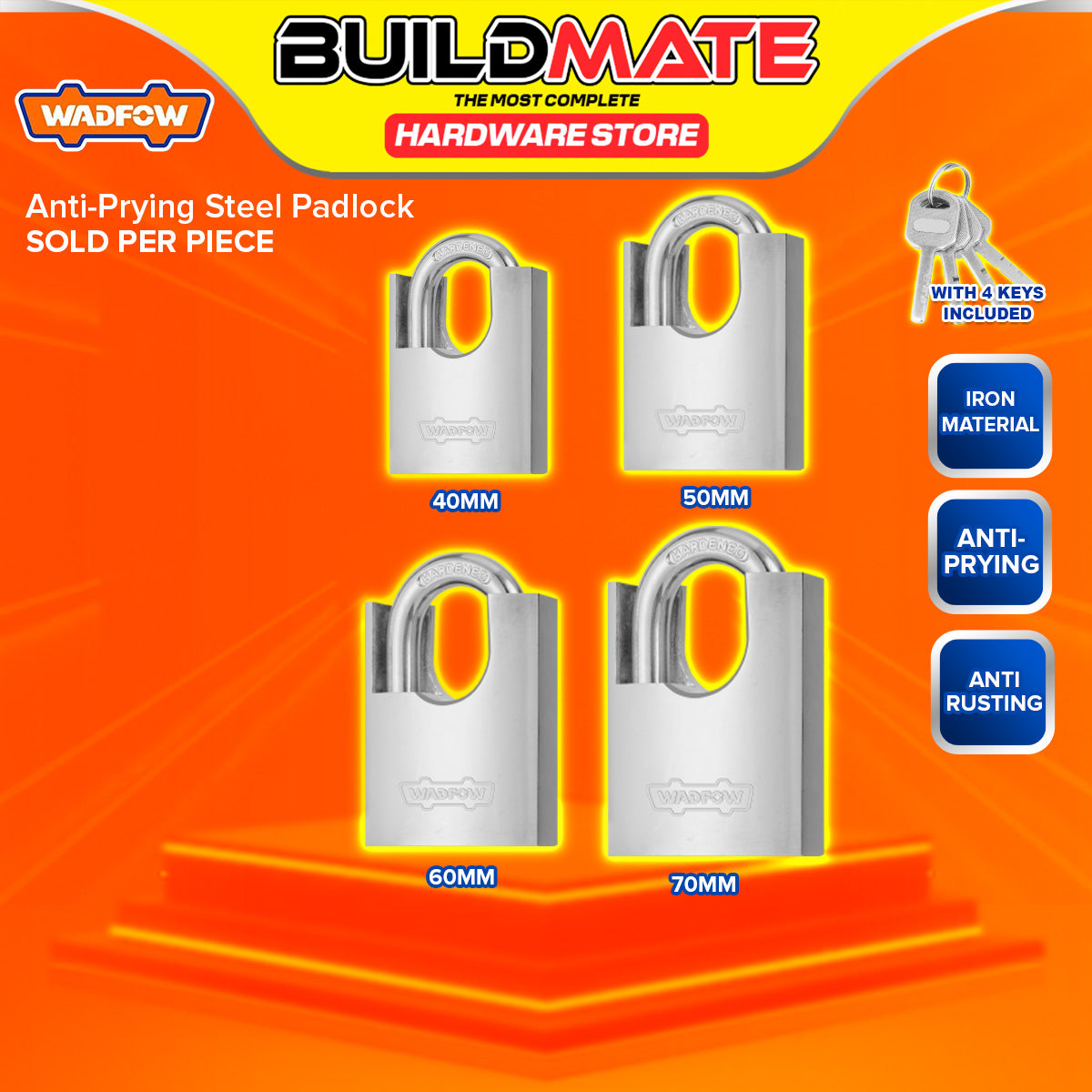 BUILDMATE Wadfow Anti-Prying Steel Padlock 40MM - 70MM SHORT Shackle A ...