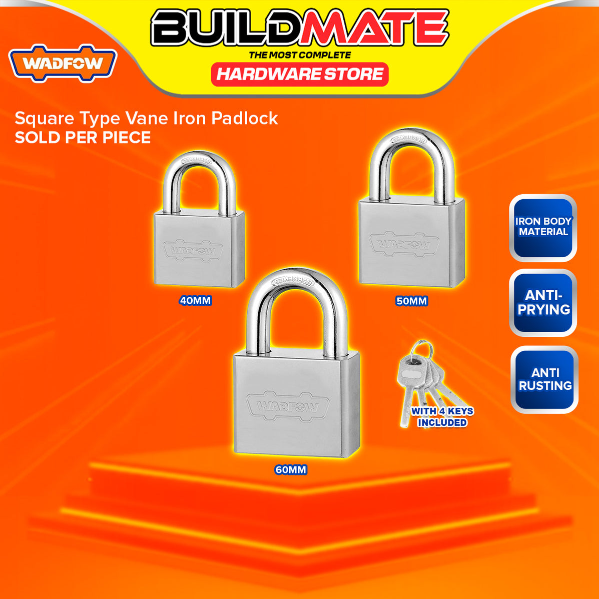 BUILDMATE Wadfow Square Type Vane Iron Padlock 40MM - 60MM SHORT Shack ...