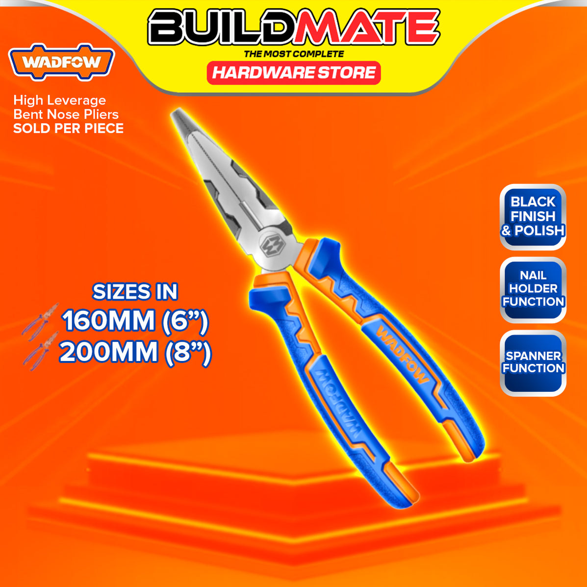 BUILDMATE Wadfow 6" - 8" Inch Bent Nose Pliers High Leverage SOLD PER ...