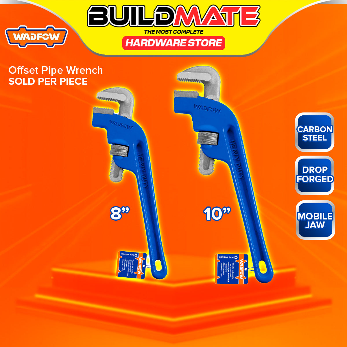 BUILDMATE Wadfow Offset Pipe Wrench 8" - 14" Carbon Steel for Plumbing ...