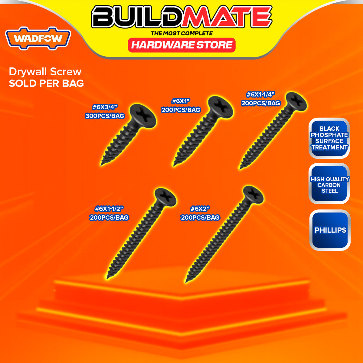 BUILDMATE Wadfow Drywall Screw 19mm-50mm Phillips Bugle Head Fine Thre ...