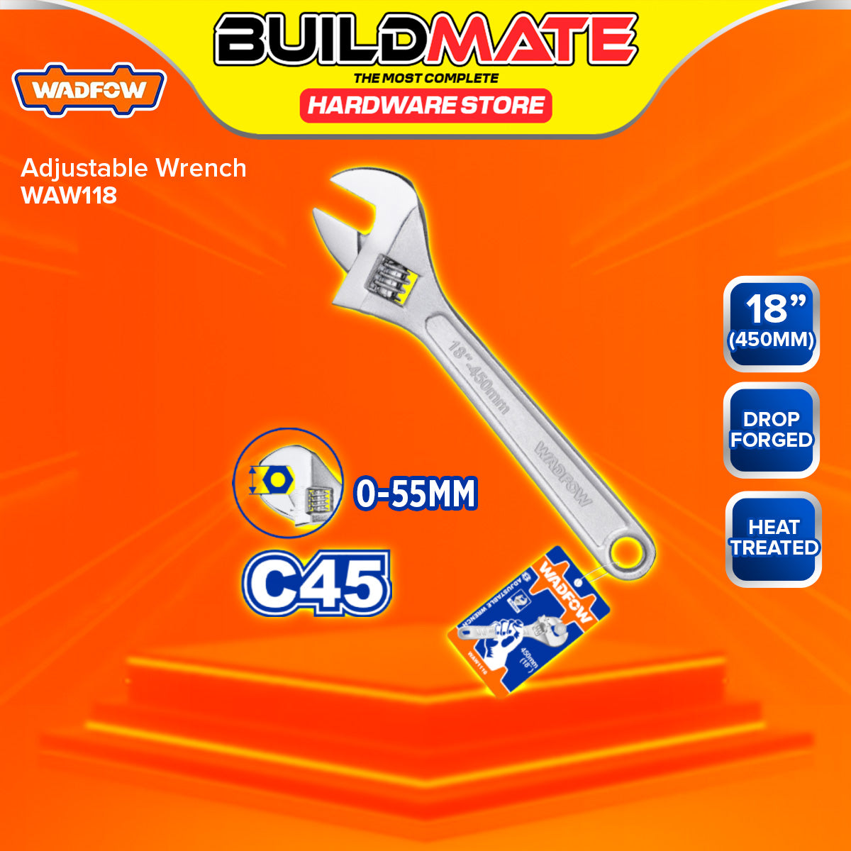 BUILDMATE Wadfow Adjustable Wrench 15" - 18" Inch Hand Repair Tool Hea ...
