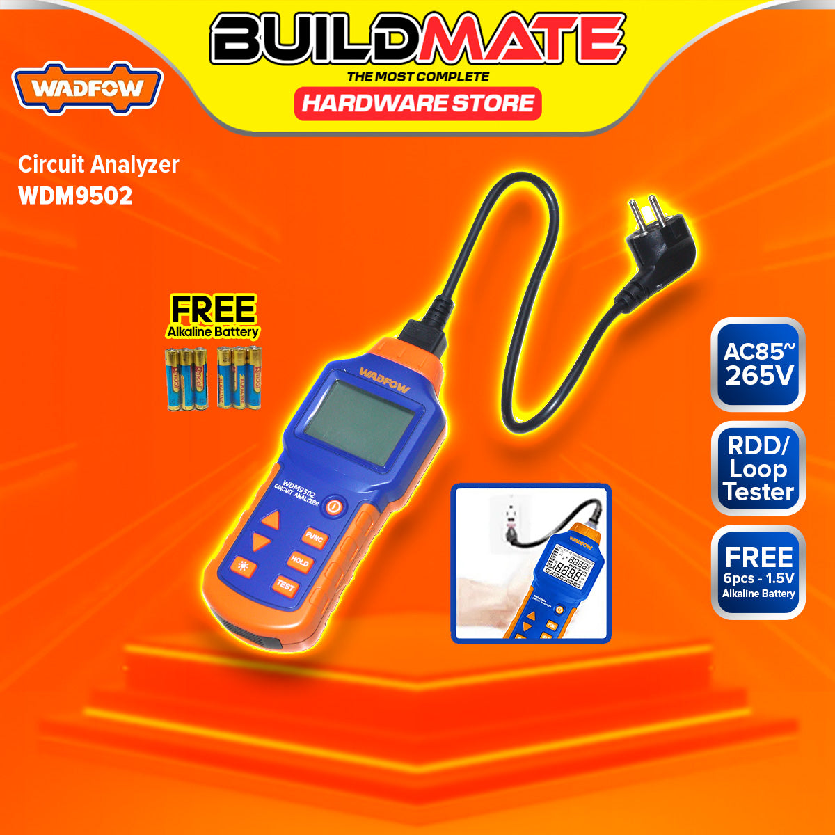 BUILDMATE Wadfow AC 85-265V RCD/LOOP Tester with LCD Display WDM9502 W ...