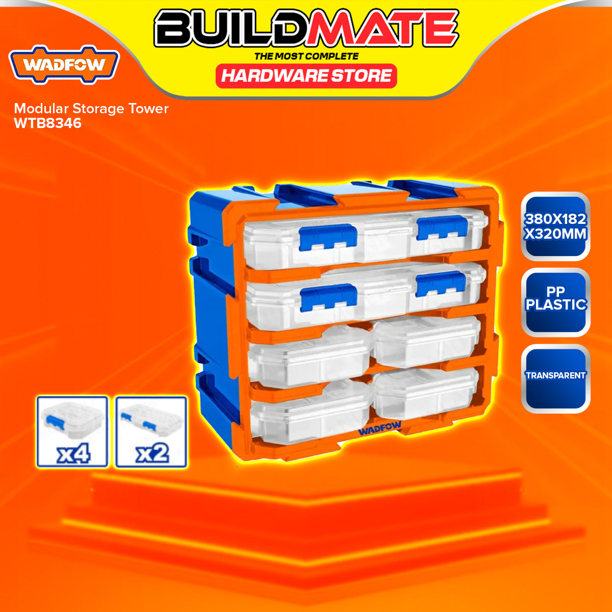 BUILDMATE Wadfow Modular Storage Bin Tower Transparent Plastic Tray Or ...