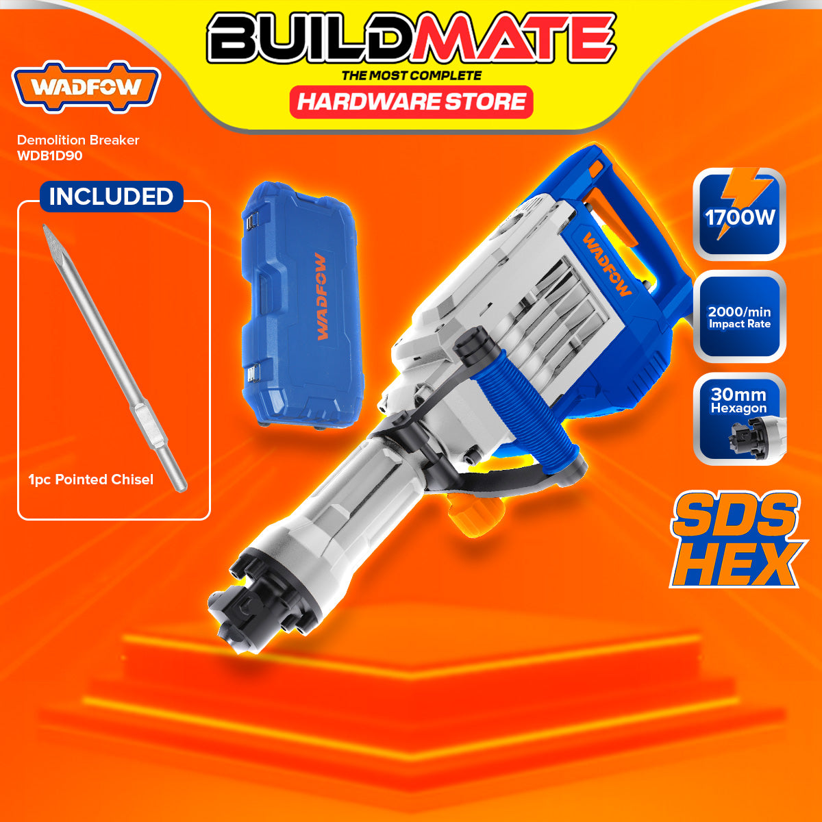 BUILDMATE Wadfow Demolition Breaker Hammer 1700W Jack Hammer Concrete ...
