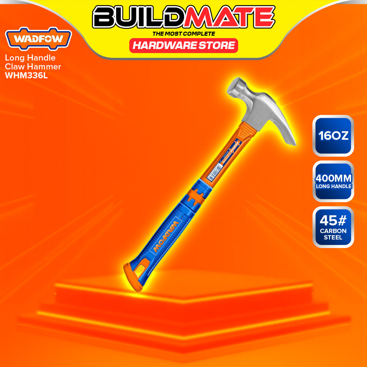 BUILDMATE Wadfow Long Handle Claw Hammer 400mm Drop-Forged Hammer Head ...
